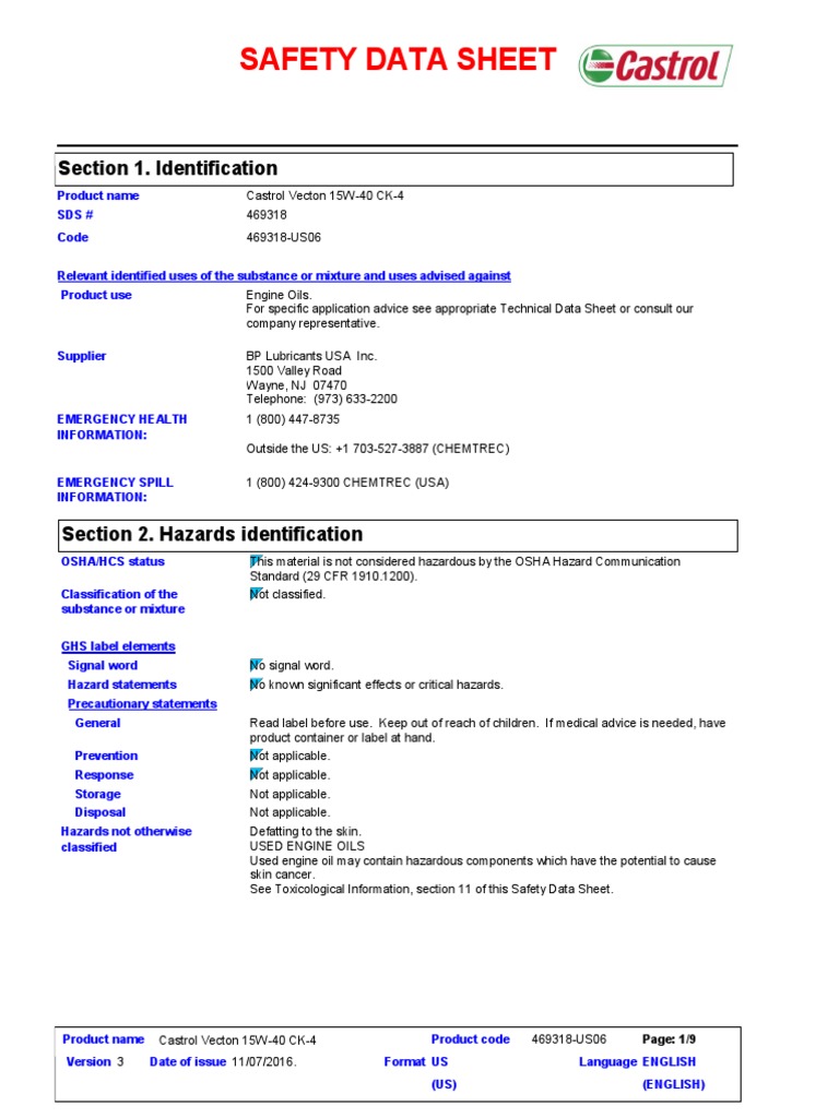 Safety Data Sheet: Section 1. Identification | PDF | Firefighting | Waste