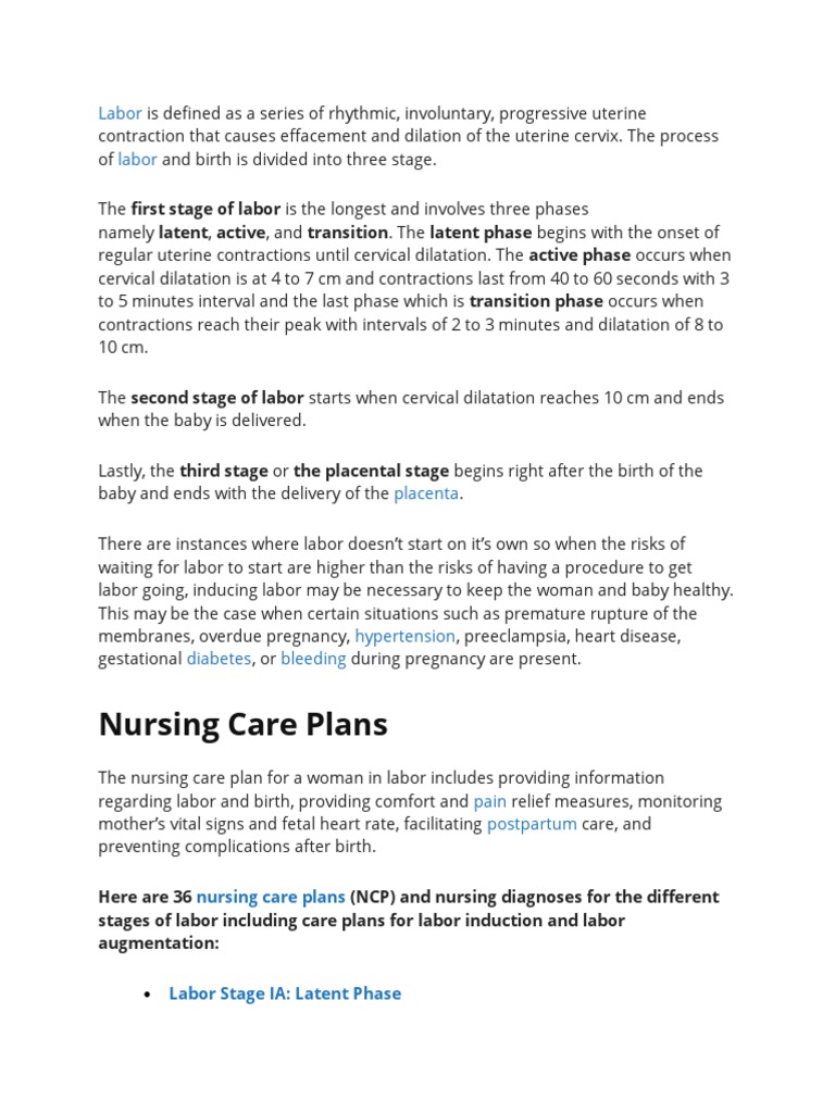 Nursing Care Plans: Labor Labor | Download Free PDF | Childbirth ...