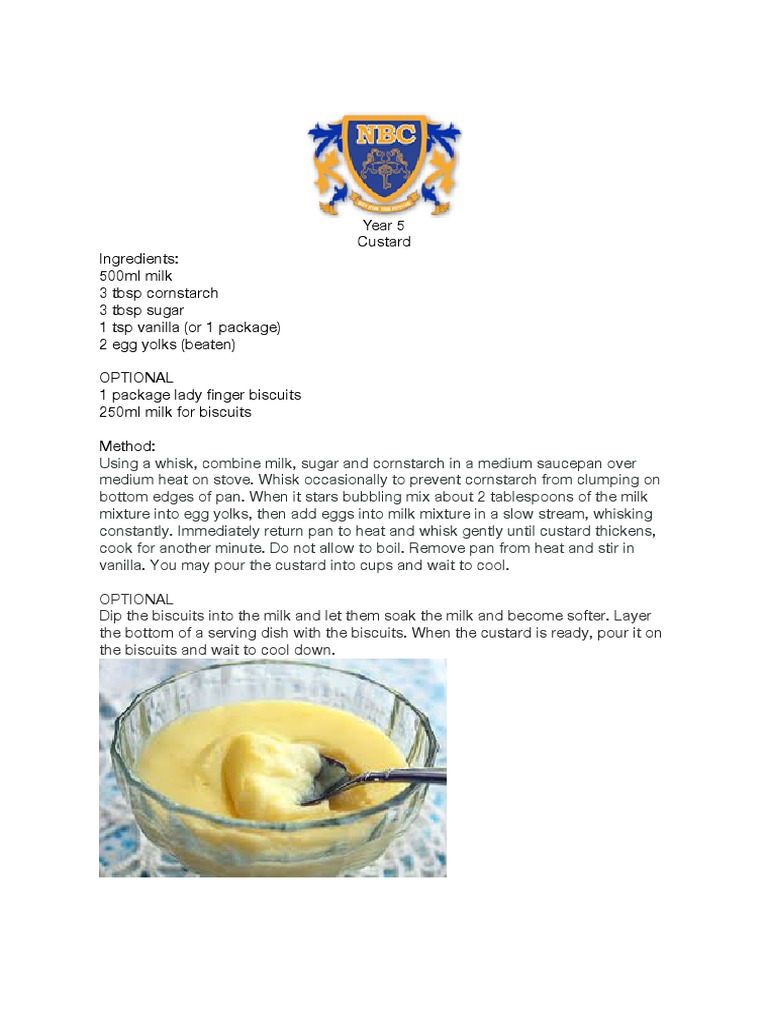 Custard | PDF | Cooking, Food & Wine