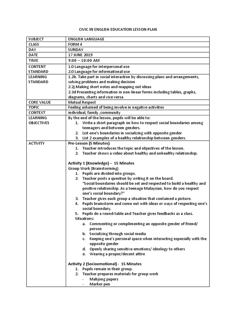 Civic Education Lesson Plan | PDF | Lesson Plan | Teachers