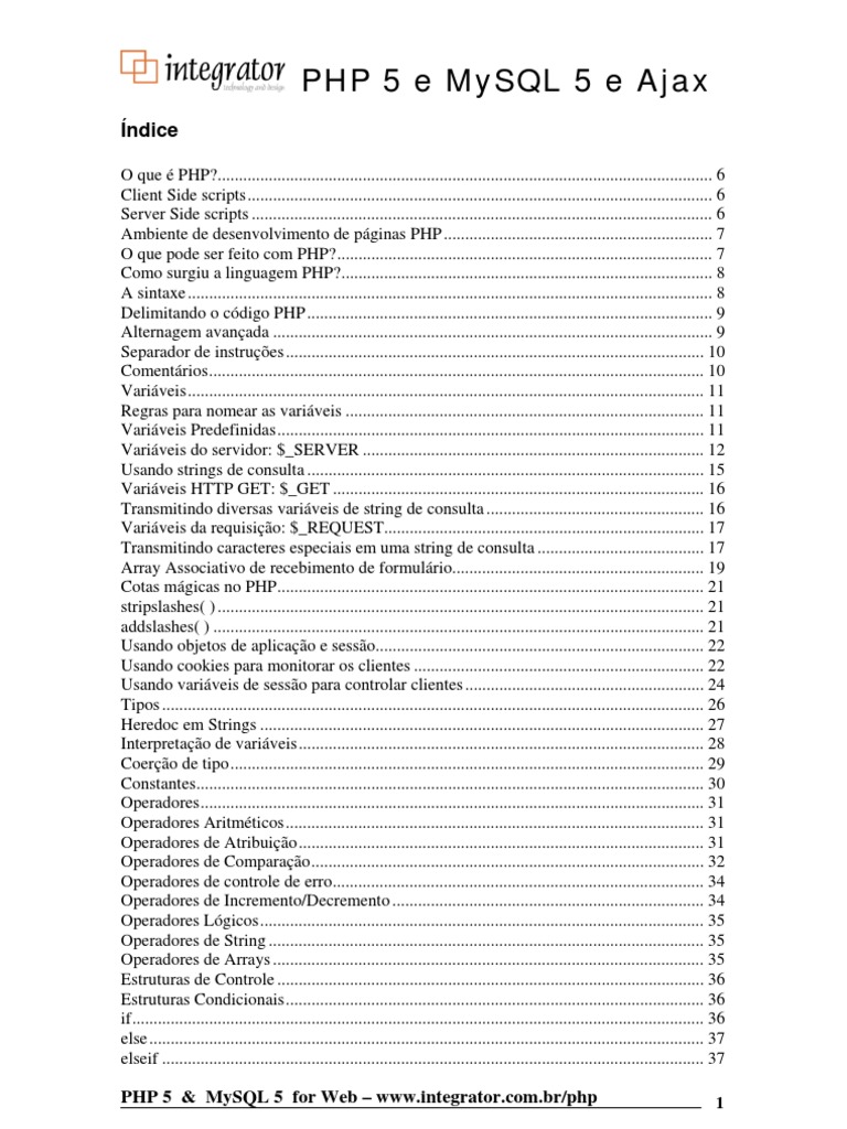 035 - Apostila Completa de php5 Mysql e Ajax | PDF | Php | Linguagem de script
