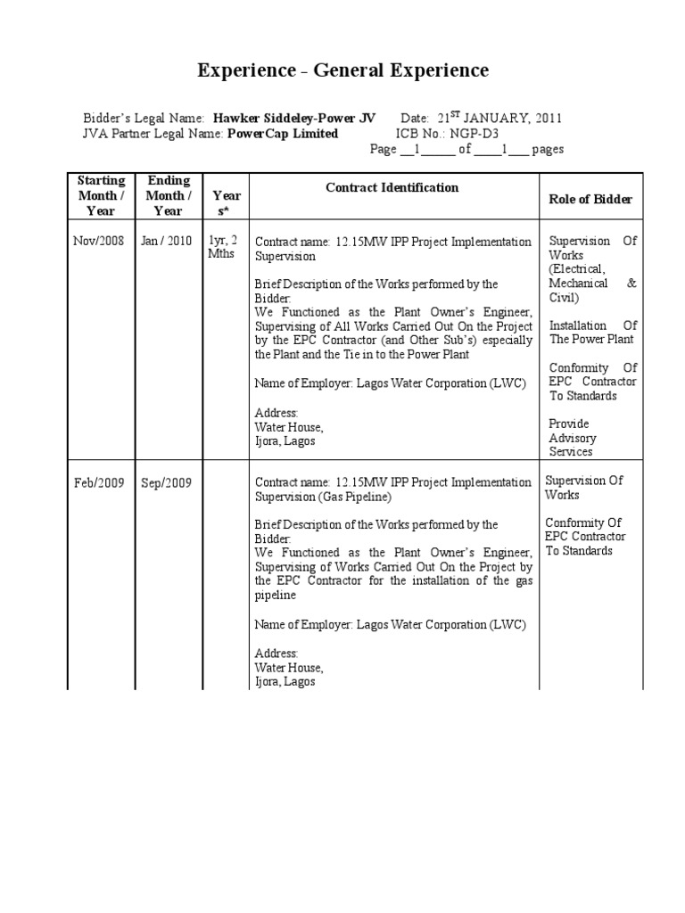 Specific Experience - PCL | PDF | Fax | Electric Power