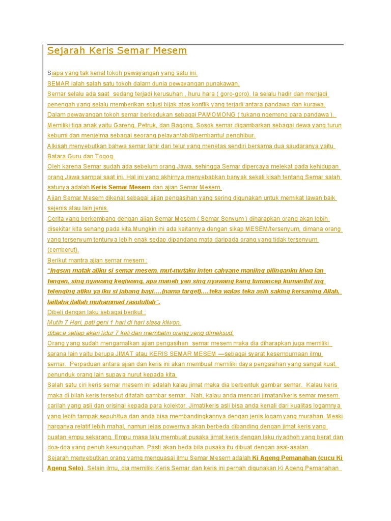 Sejarah Keris Semar Mesem | PDF