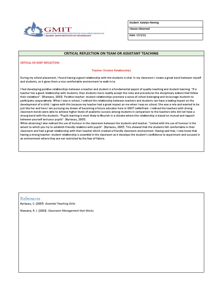Reflection Week 6 - Student Teacher Relationships | PDF | Classroom Management | Classroom