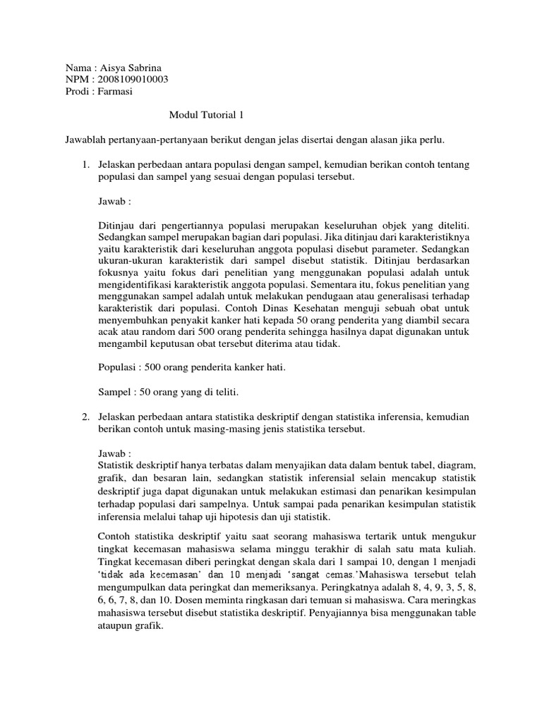 Aisya Sabrina - 2008109010003 - Tutorial 1 | PDF