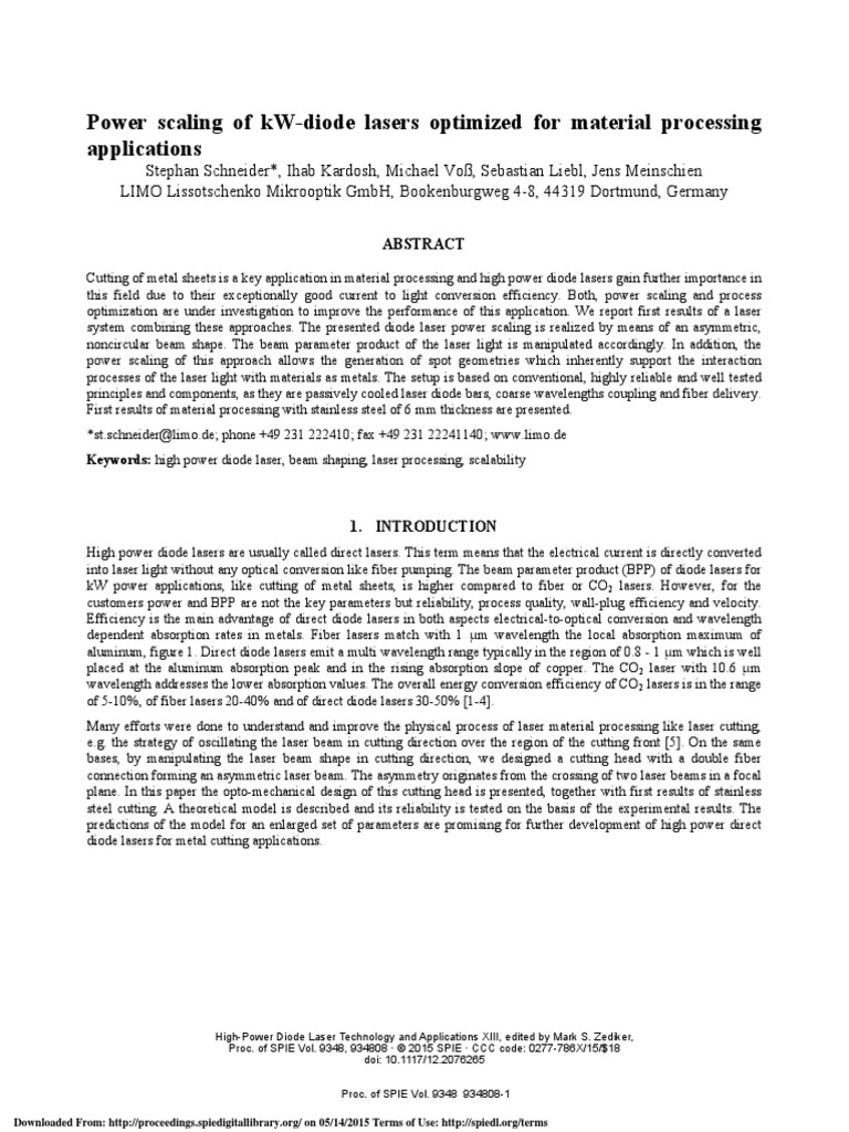 Power Scaling of Kw-Diode Lasers Optimized For Material Processing Applications | PDF | Optics ...