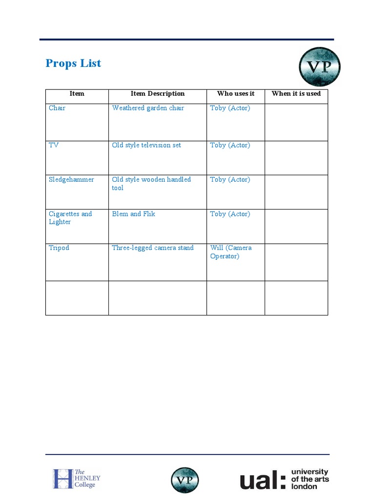 Props List | PDF