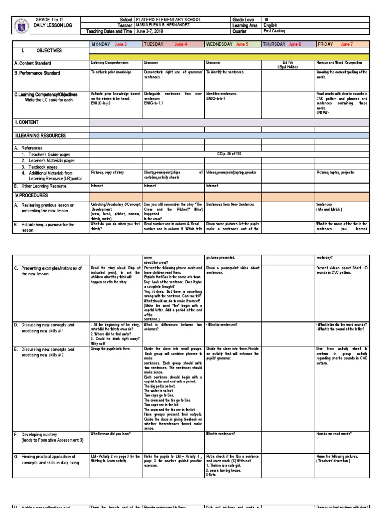 DLL - 1st Week June 3-7, 2019 | PDF | Differentiated Instruction ...