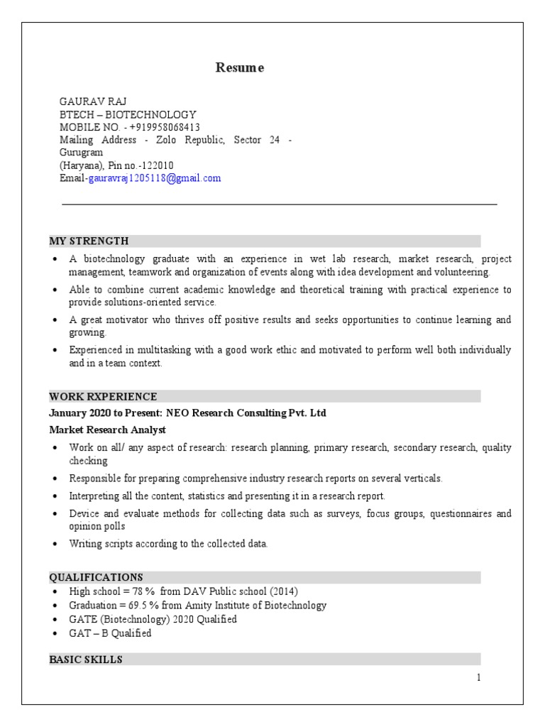 Gaurav Raj RESUME RA | PDF | Biotechnology | Biology