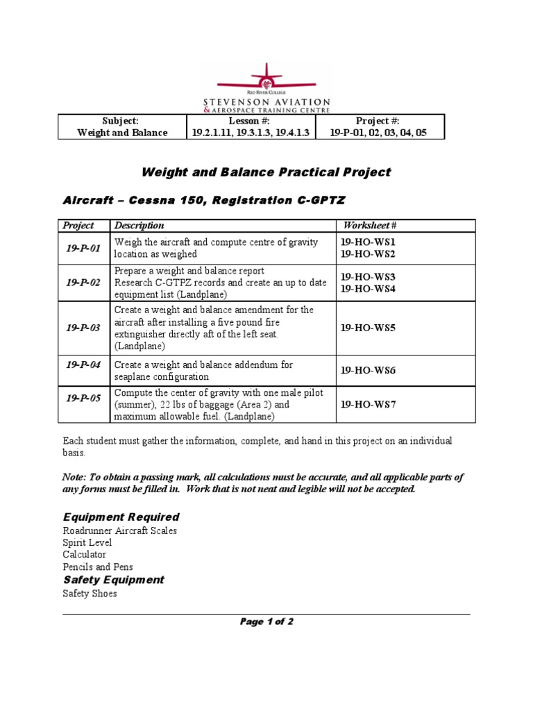 Weight and Balance Practical Project | PDF | Weight | Aircraft