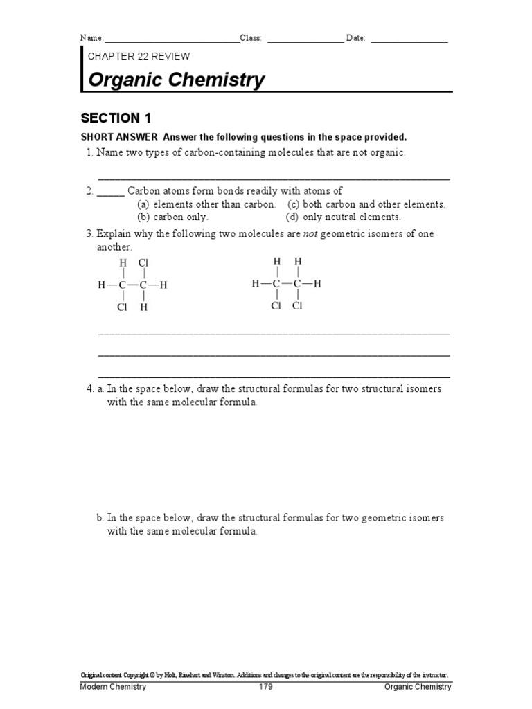 Organic Chemistry: Section 1 | PDF | Alkene | Chemical Reactions