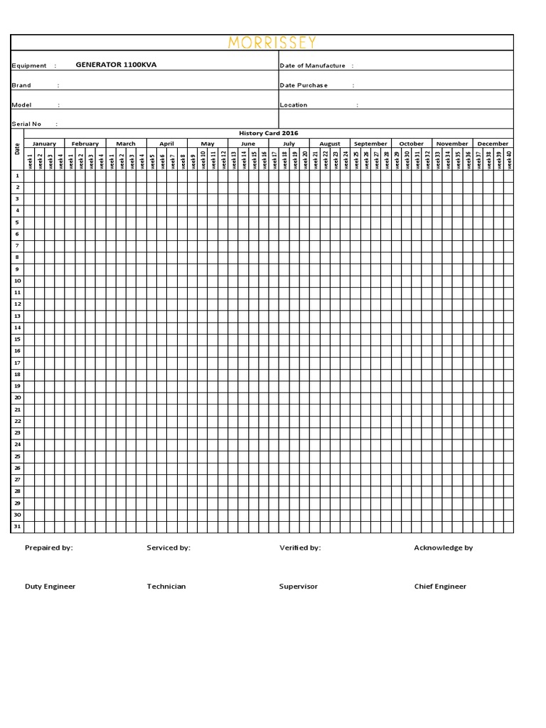 Generator Maintenance History Card | PDF