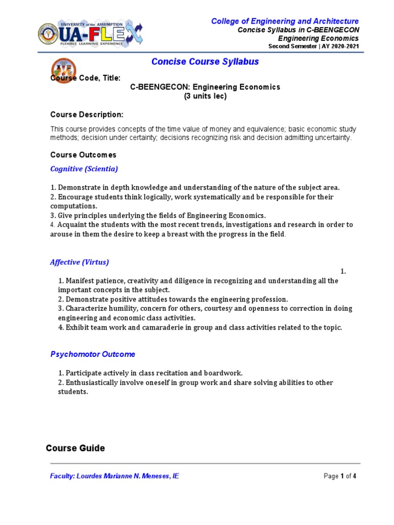 Analyzing the Concise Syllabus for the Engineering Economics Course at ...