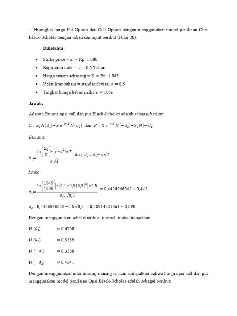 Menghitung Harga Opsi Call dan Put dengan Model Black-Scholes | PDF