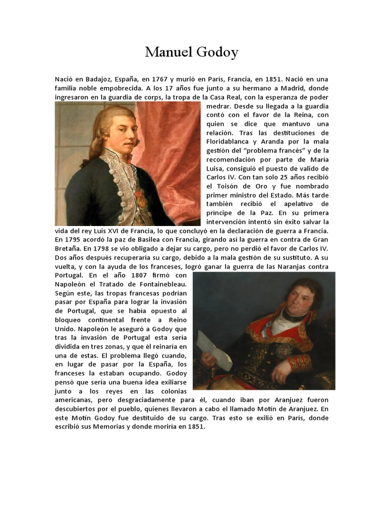 Biografía de Manuel Godoy | PDF | Conflictos globales | Relaciones ...