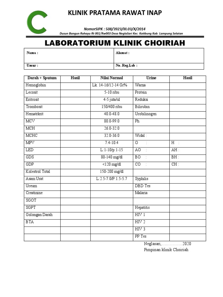 Surat Lab Klinik Choiriah | PDF