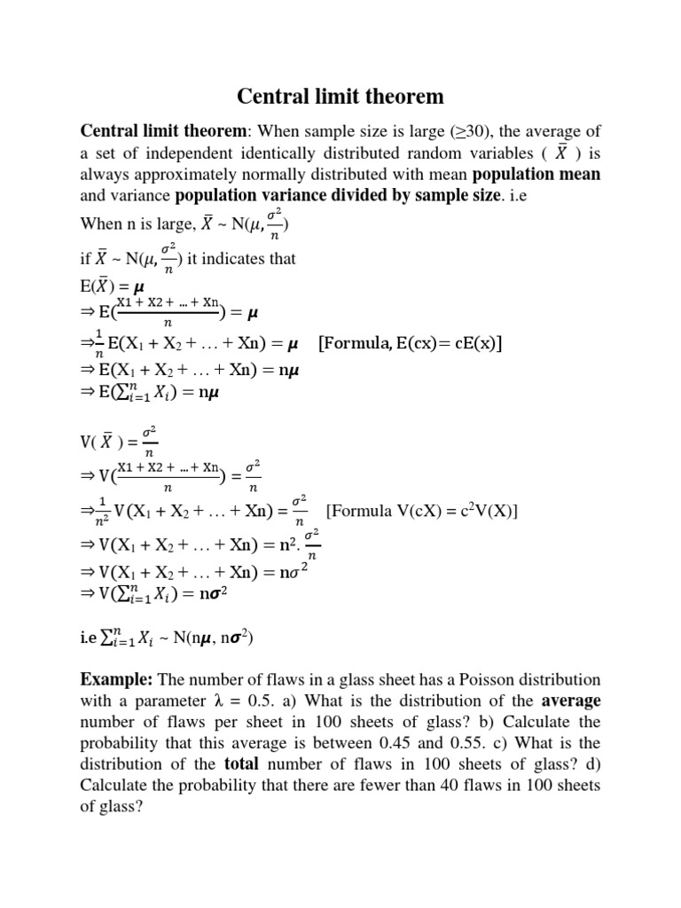 Central Limit Theorem: When Sample Size Is Large ( 30), The Average of ...