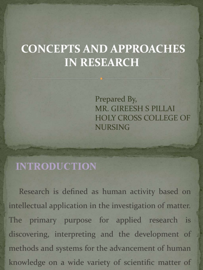 Concepts and Approaches in Research: An Overview of Key Elements of ...