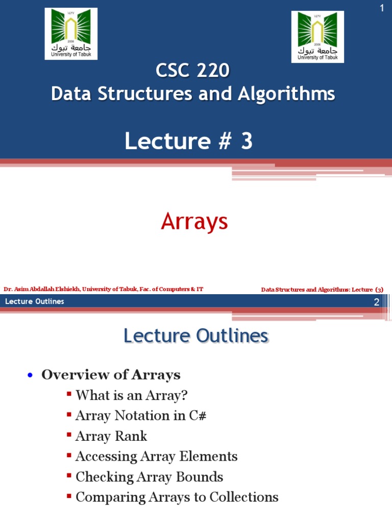Csc 220 Data Structures Arrays Lecture Pdf Array Data Structure Array Data Type