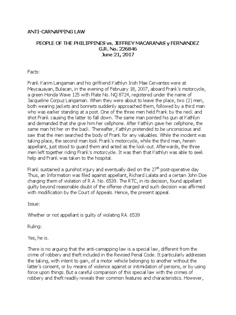 Anti-Carnapping Law | PDF | Robbery | Theft