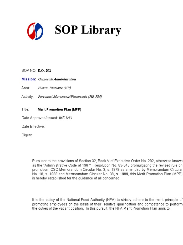 EO292 Merit Promotion Plan | PDF | Competence (Human Resources ...