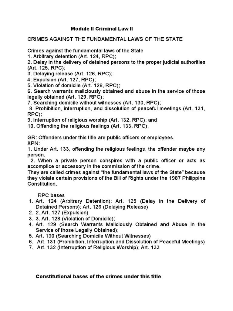 Module II Criminal Law II | PDF | Search And Seizure | Arrest