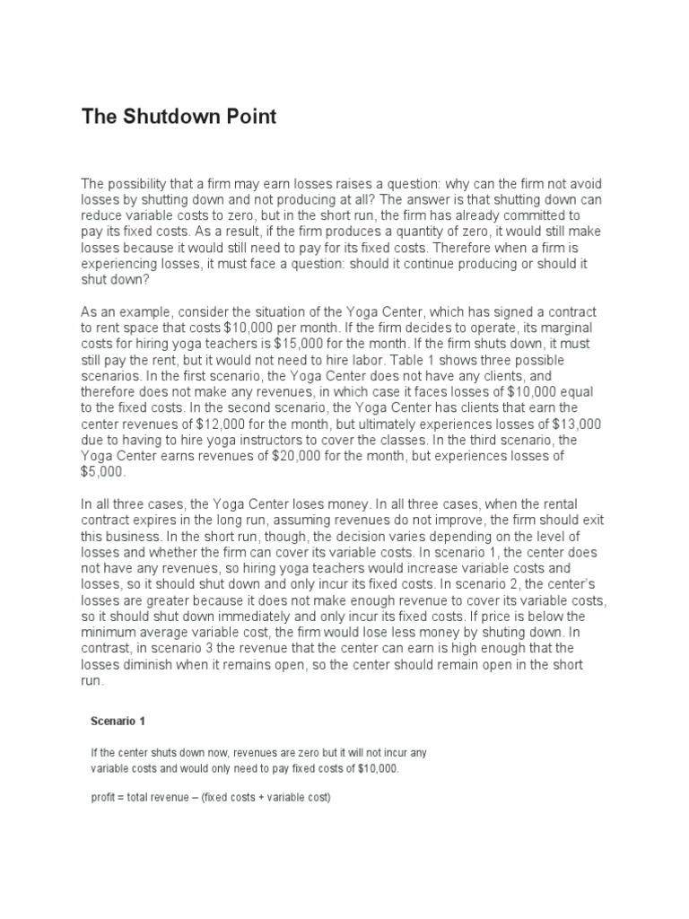 The Shutdown Point: Scenario 1 | PDF | Marginal Cost | Supply (Economics)