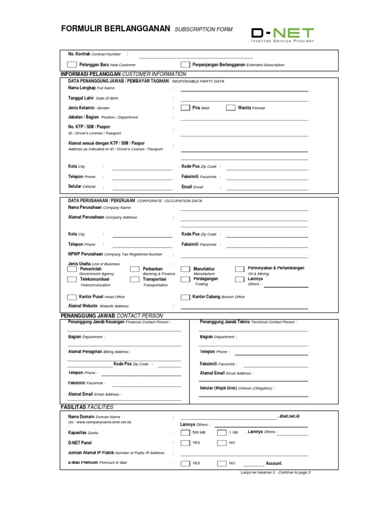 Formulir Berlangganan Internet | PDF | Computer Networking ...