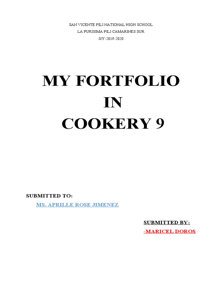My Fortfolio IN Cookery 9: Submitted To | PDF | Cooking, Food & Wine