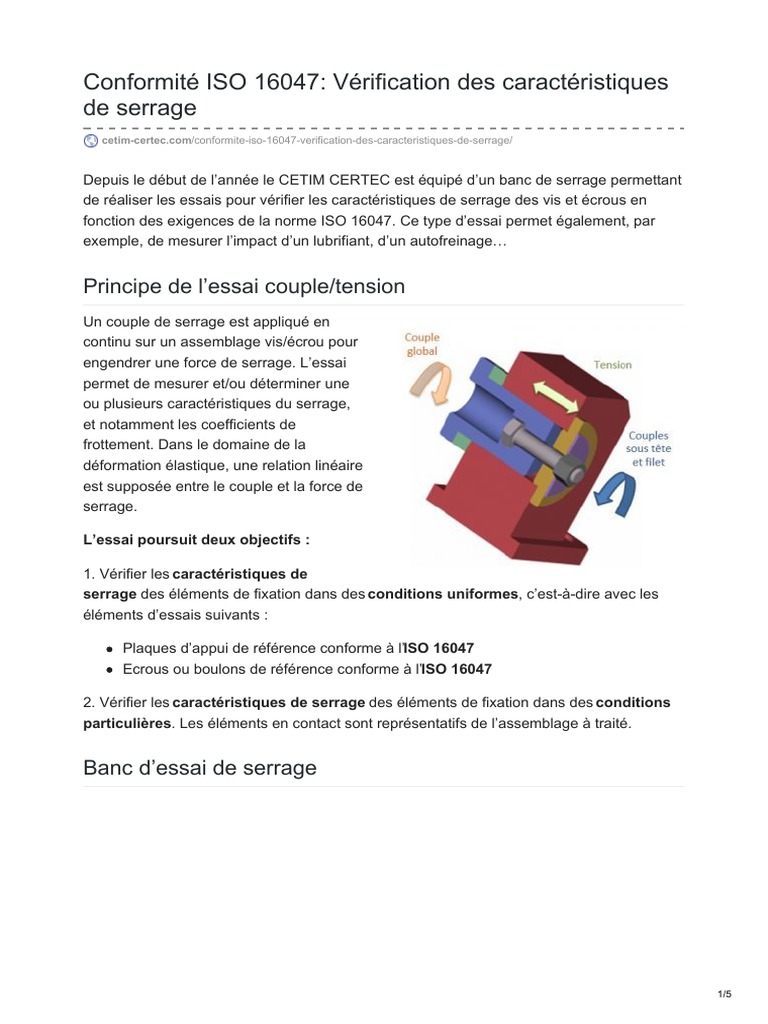 Vérification des caractéristiques ISO 16047 | PDF | Écrou | Vis de fixation