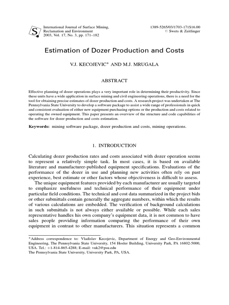 Estimation of Dozer Production and Costs (OK) | PDF | Databases | Software