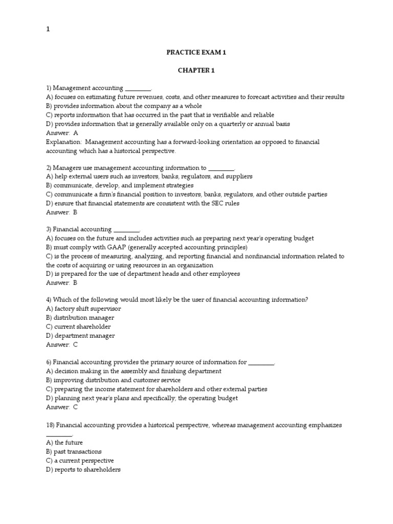 Practice Exam 1 - ACC 3365 | PDF | Management Accounting | Accounting