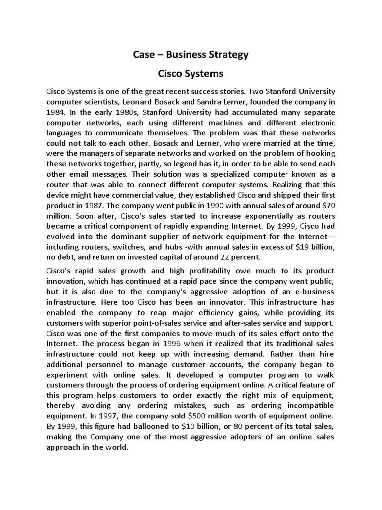 Case - Business Strategy Cisco Systems | PDF | Cisco Systems | Computer ...