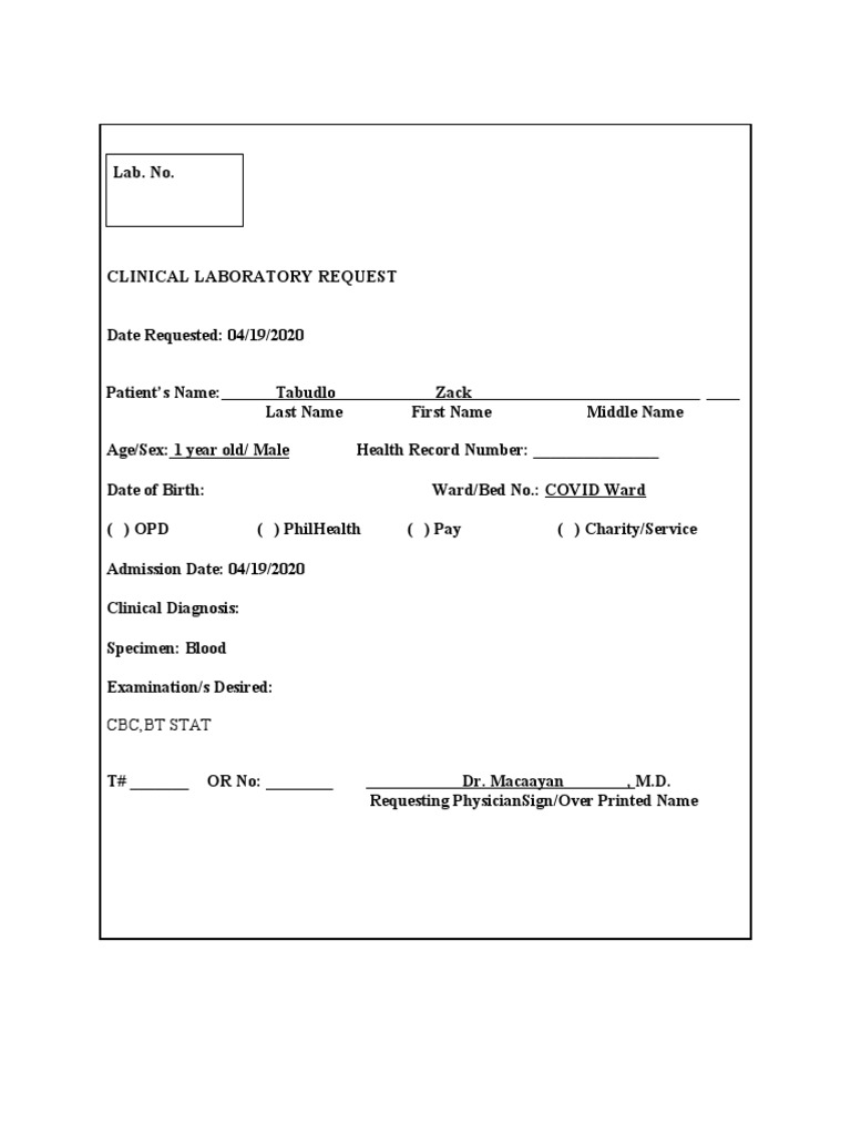Laboratory Request | PDF | Medical Laboratory | Medical Diagnosis