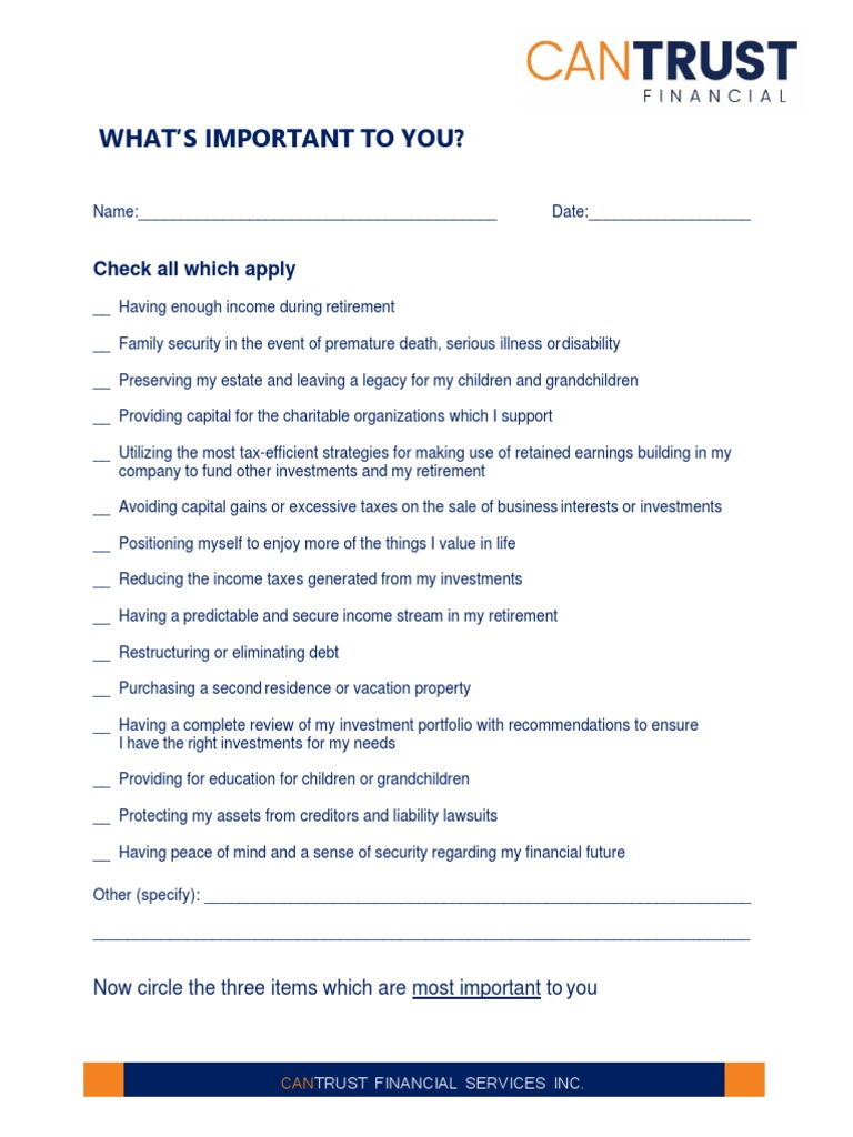 What's Important To You Checklist | PDF