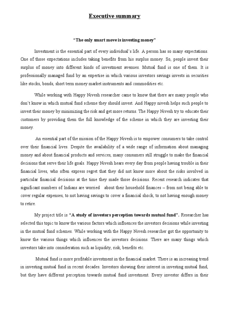 Mutual Fund Project | PDF | Investor | Mutual Funds