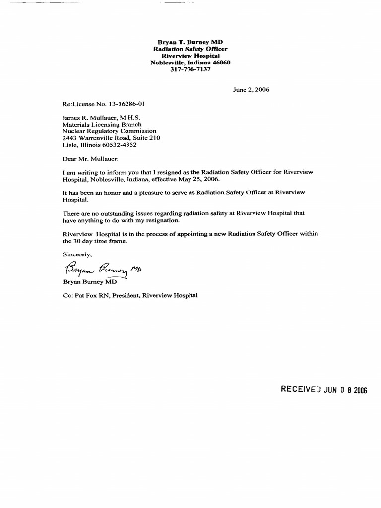 Radiation Safety Officer Email Resignation Letter Example PDF | PDF