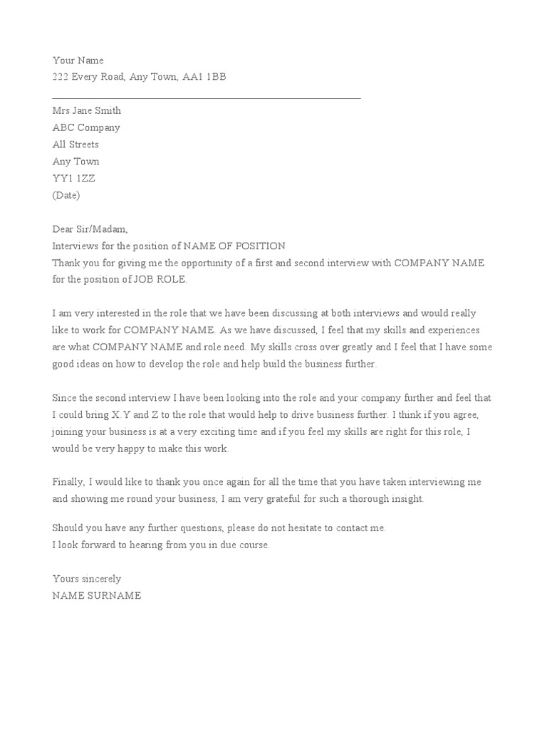 Sample Thank You Email After Second Interview Template | PDF