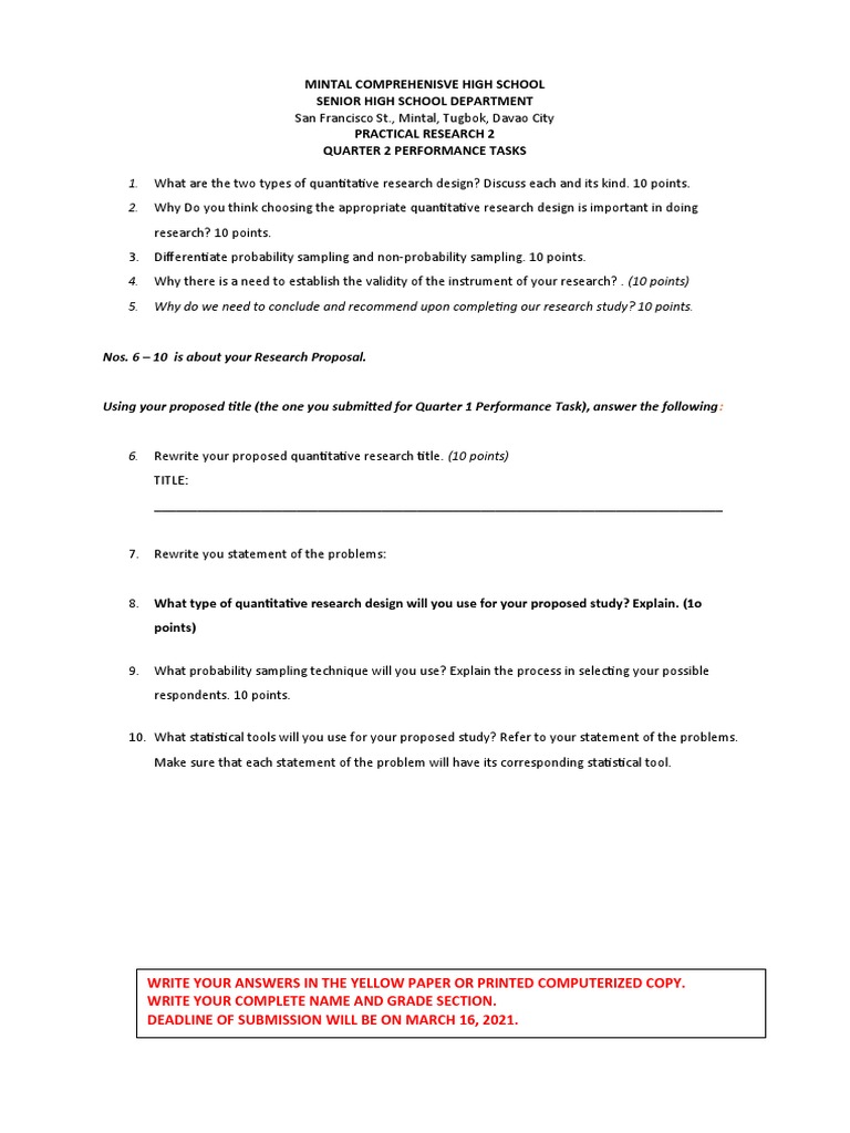 PR2 Quarter 2 Performance Tasks | PDF