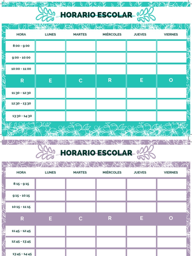 Horario Escolar Hecho Con Canva para Instituto | PDF