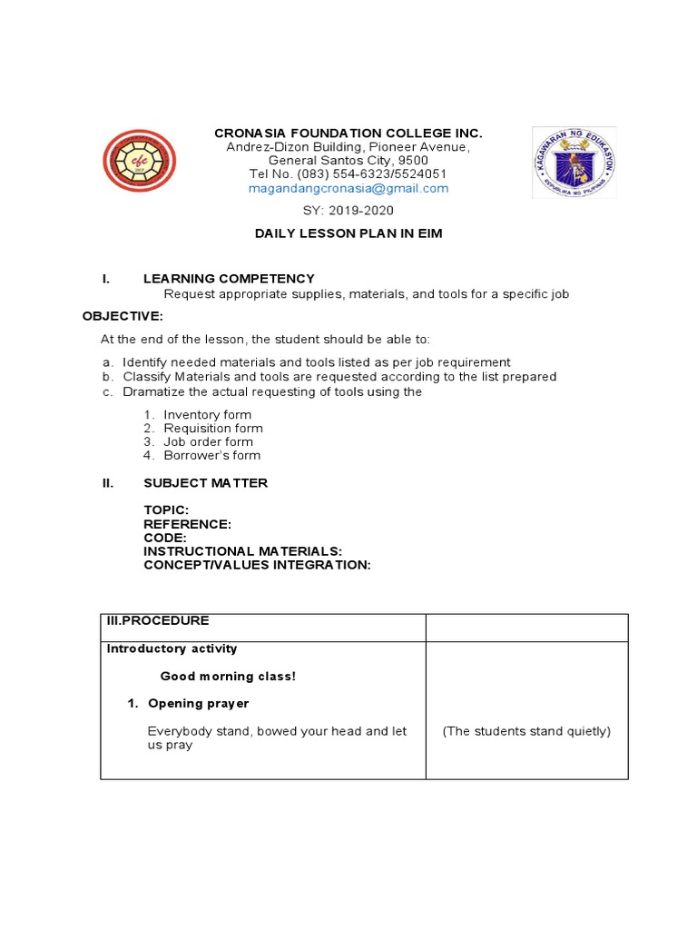 Edith Lesson Plan | PDF | Inventory | Lesson Plan