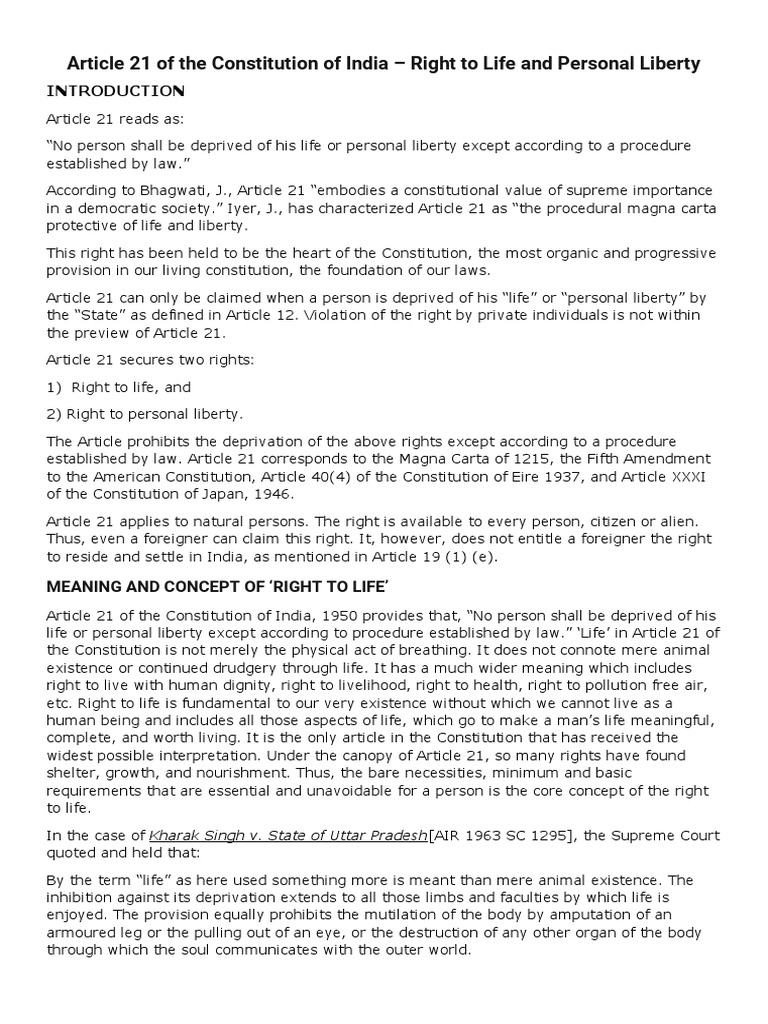 Article 21: Right to Life and Liberty | PDF | Prison | Legal Aid