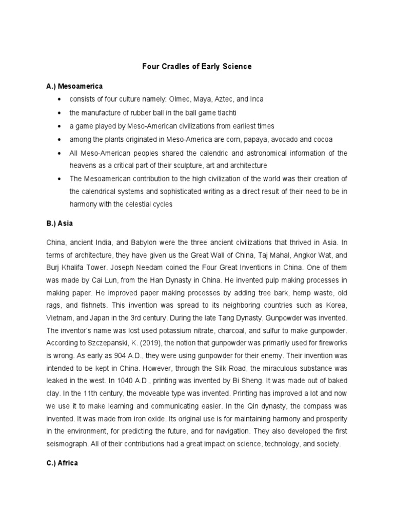 Four Cradles of Early Science Explained | PDF | Mesoamerica | Gunpowder