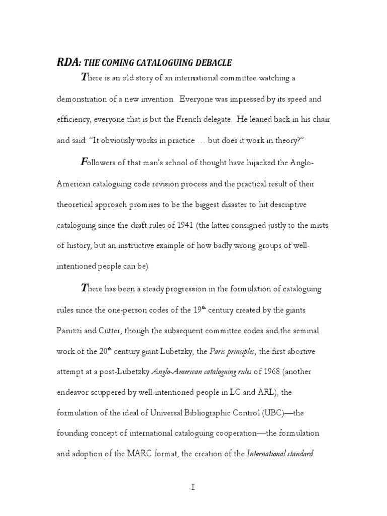 The Coming Cataloguing Debacle: A Scathing Critique of the Draft ...