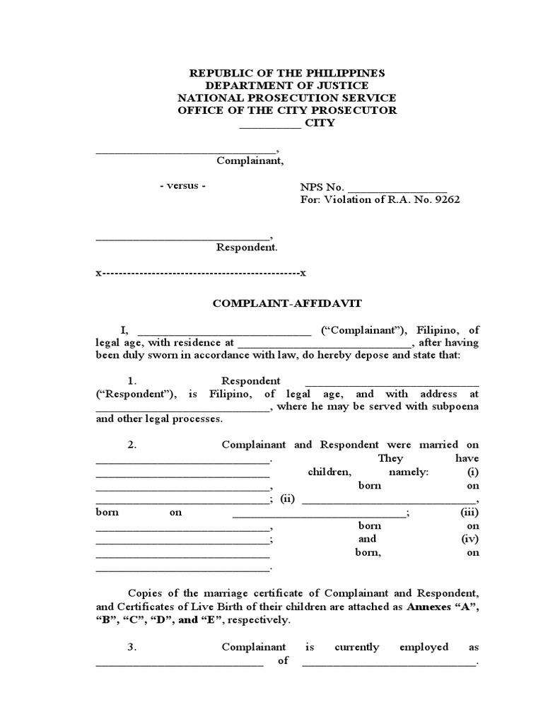 Sample Complaint Affidavit | PDF | Psychological Abuse | Affidavit