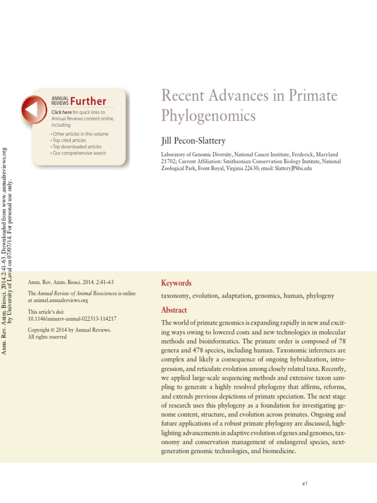 Recent Advances in Primate Phylogenomics Jill Pecon Slattery | PDF ...