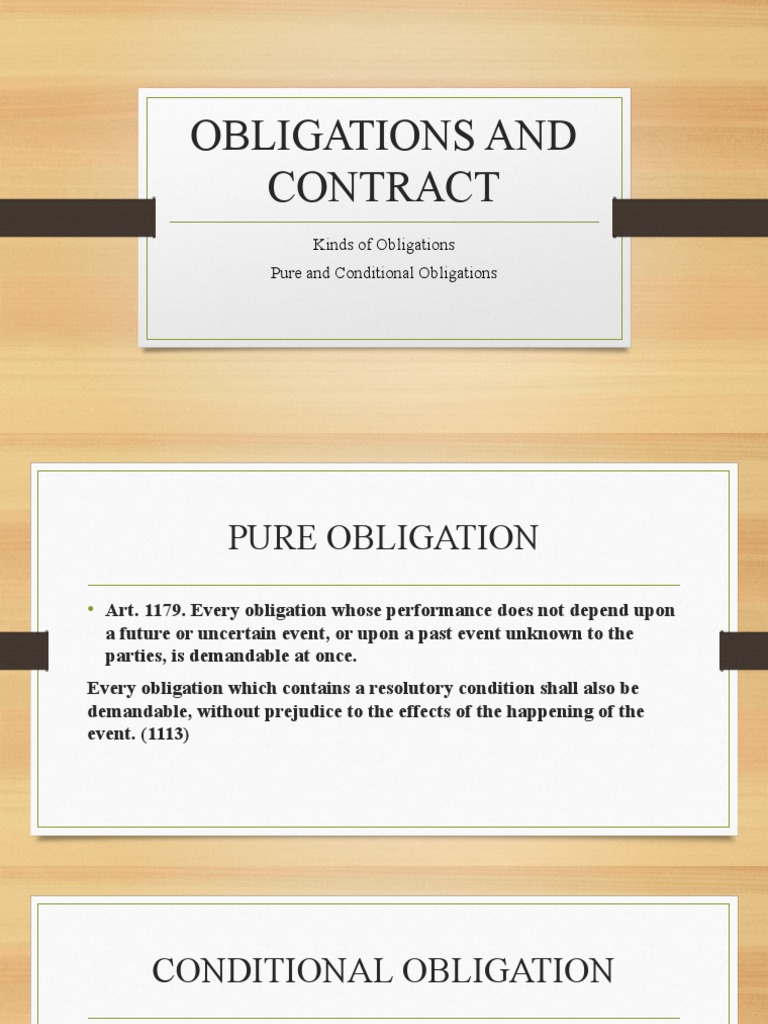 OBLIGATIONS and CONTRACT (Pure and Conditional Obligations) | PDF ...