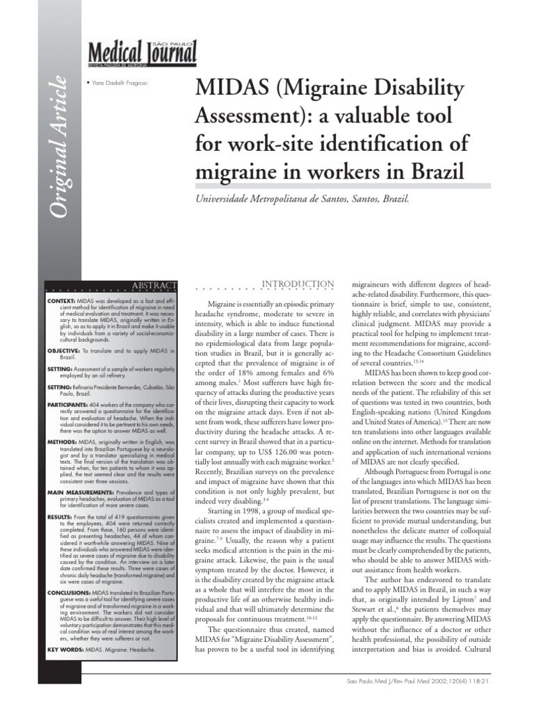 Midas Assessment For Headaches – Midas Score Questionnaire – HVLAN