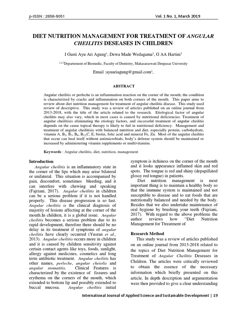 Diet Management for Angular Cheilitis | PDF | Vitamin | Malnutrition