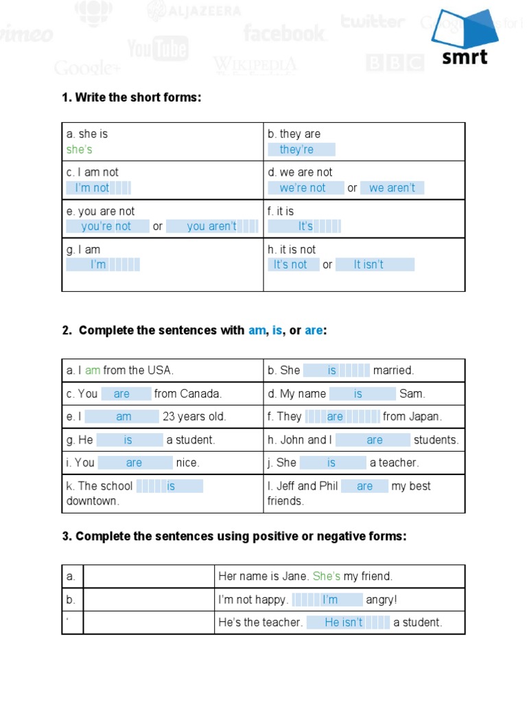 Write The Short Forms:: She's | PDF | Language Arts & Discipline